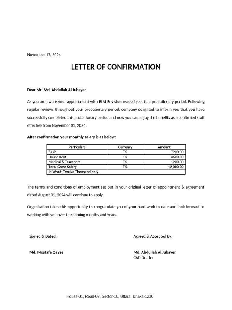 Confirmation Letter | PDF