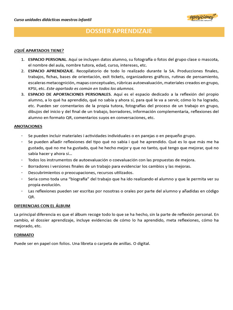 EL Dosier Aprendizaje | PDF