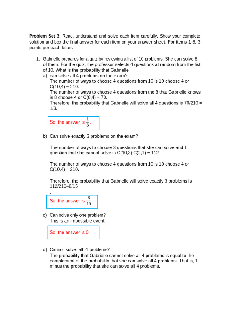 Problem Sets in Probability and Statistics | PDF | Odds | Probability