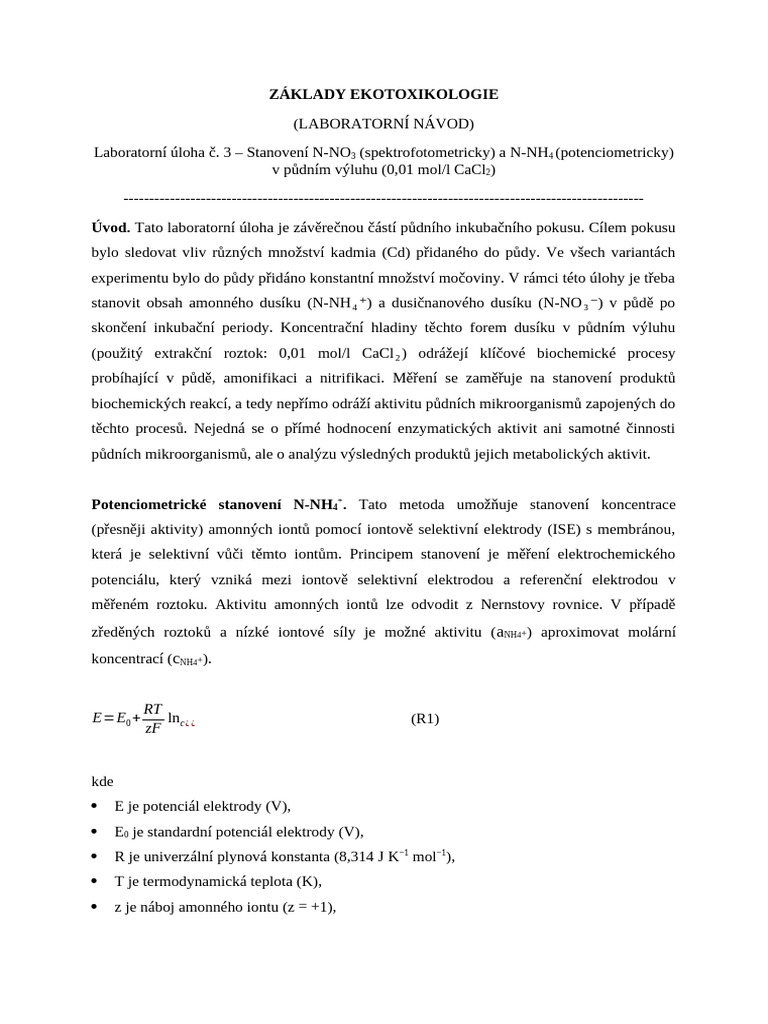 Laboratorní Úloha - 3 - Návod - ZAKL - EKOTOX | PDF