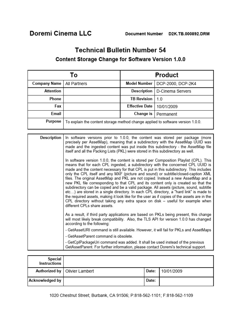 Dolby Technical Bulletin-54 Storage On sw1.0.0 000892 v1 0 | PDF ...