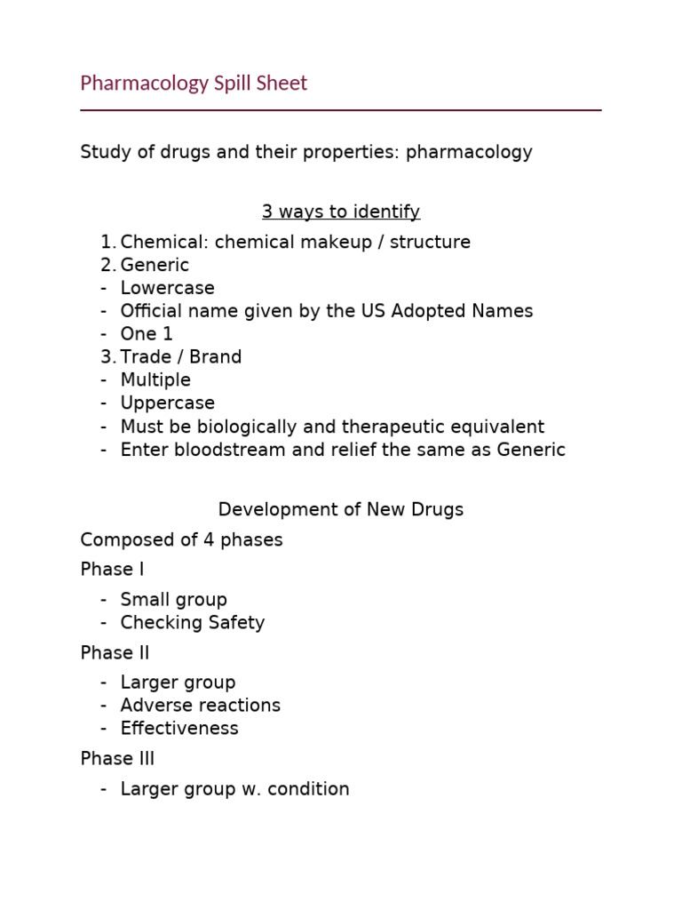Spill Sheet | PDF | Pharmacology | Drug Metabolism