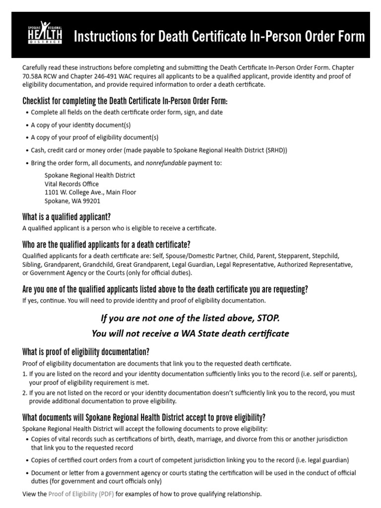 Spokane Death Certificate Ordering Guide | PDF | Stepfamily | Identity ...