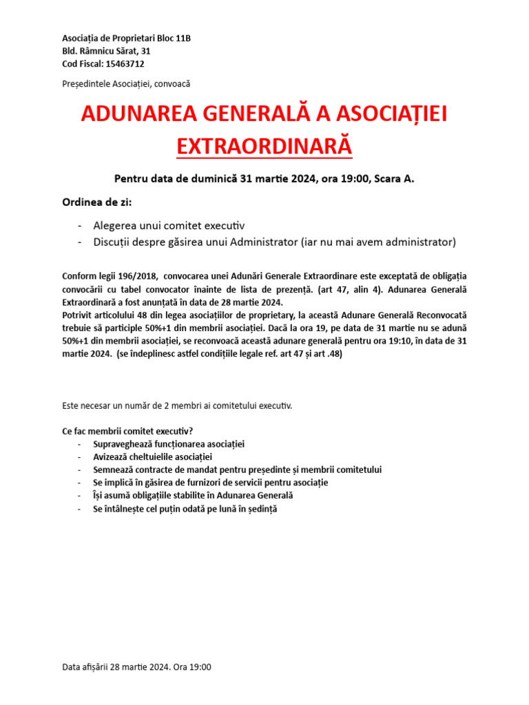 Convocator AGA Martie 2024 | PDF