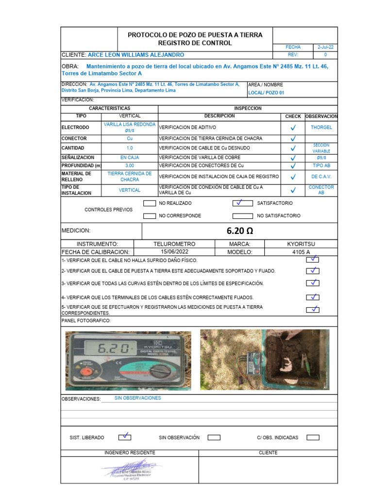 PROTOCOLO SPAT 02JUL | PDF | Metrología | Ingenieria Eléctrica