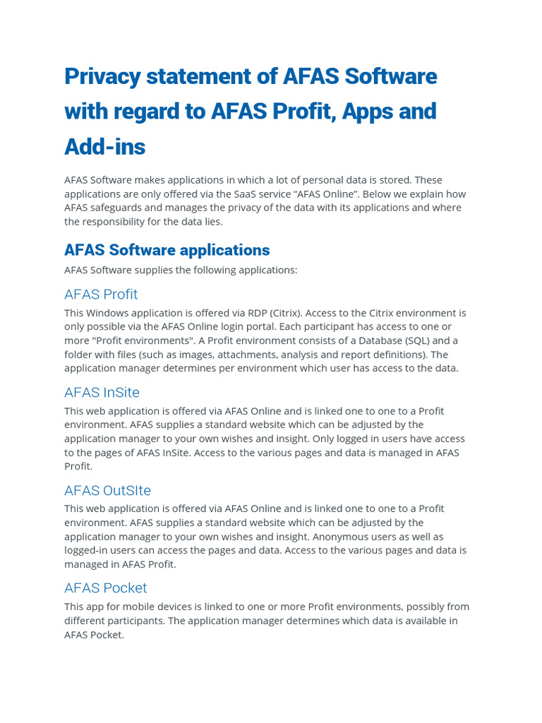 AFAS Software Privacy Statement EN | PDF | Databases | Computer File