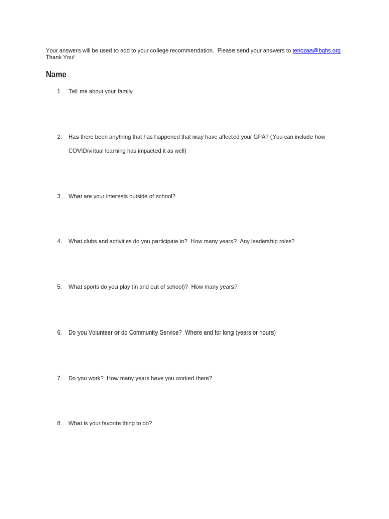Junior College Questionnaire | PDF