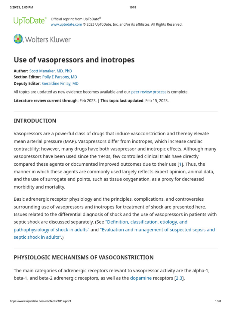 Uso de Vasopresores e Inotropos Via Periferica | PDF | Sepsis | Shock ...