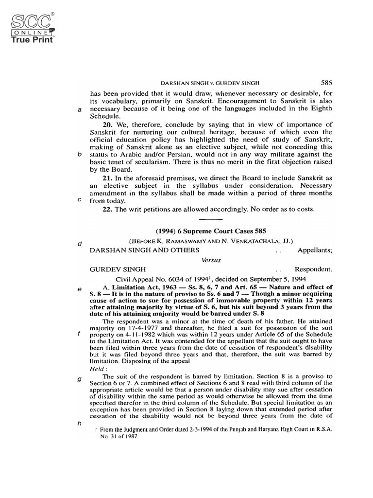 Darshan Singh v. Gurdev Singh, (1994) 6 SCC 585 | PDF