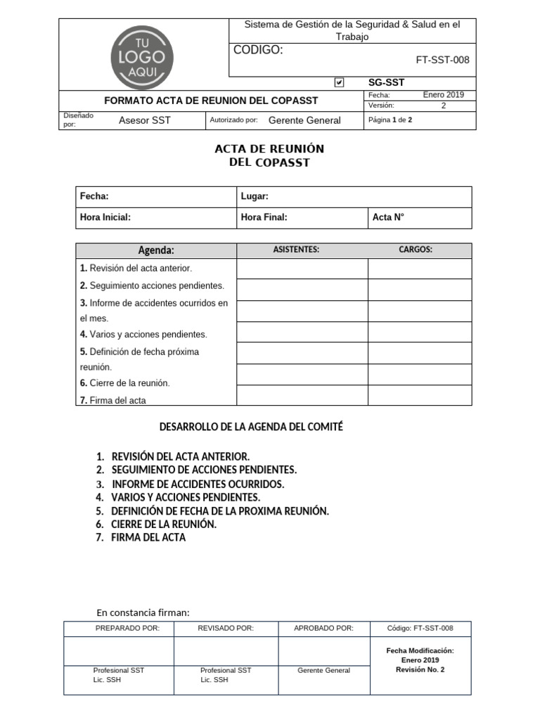 Acta Reunión COPASST Enero 2019 | PDF