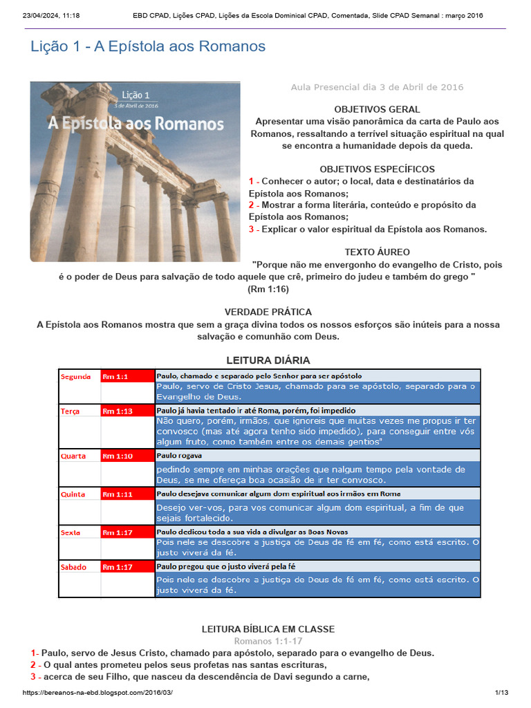 EBD CPAD, Lições CPAD, Lições da Escola Dominical CPAD, Comentada ...
