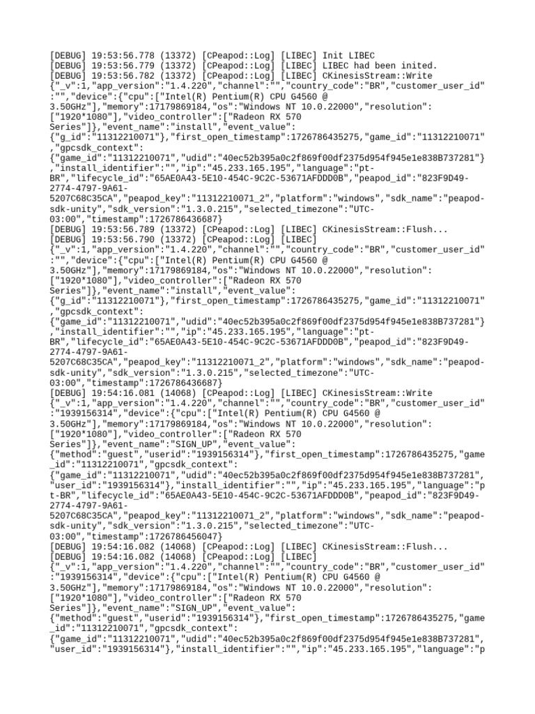 Peapod SDK Unity Event Logs | PDF | Windows Nt | Central Processing Unit