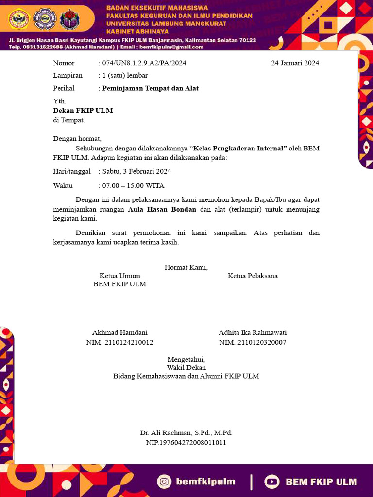 074 - Surat Peminjaman Tempat Dan Alat KPI | PDF