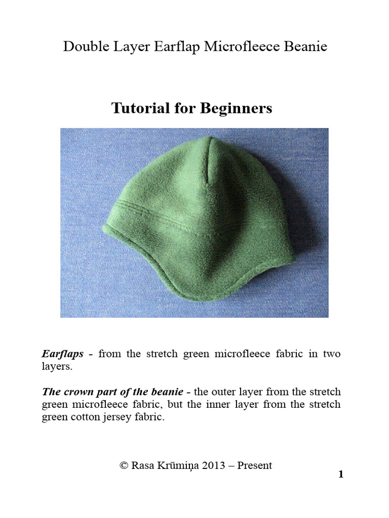 Tutorial - Green Fleece Earflap Beanie Hat | PDF | Seam (Sewing) | Sewing