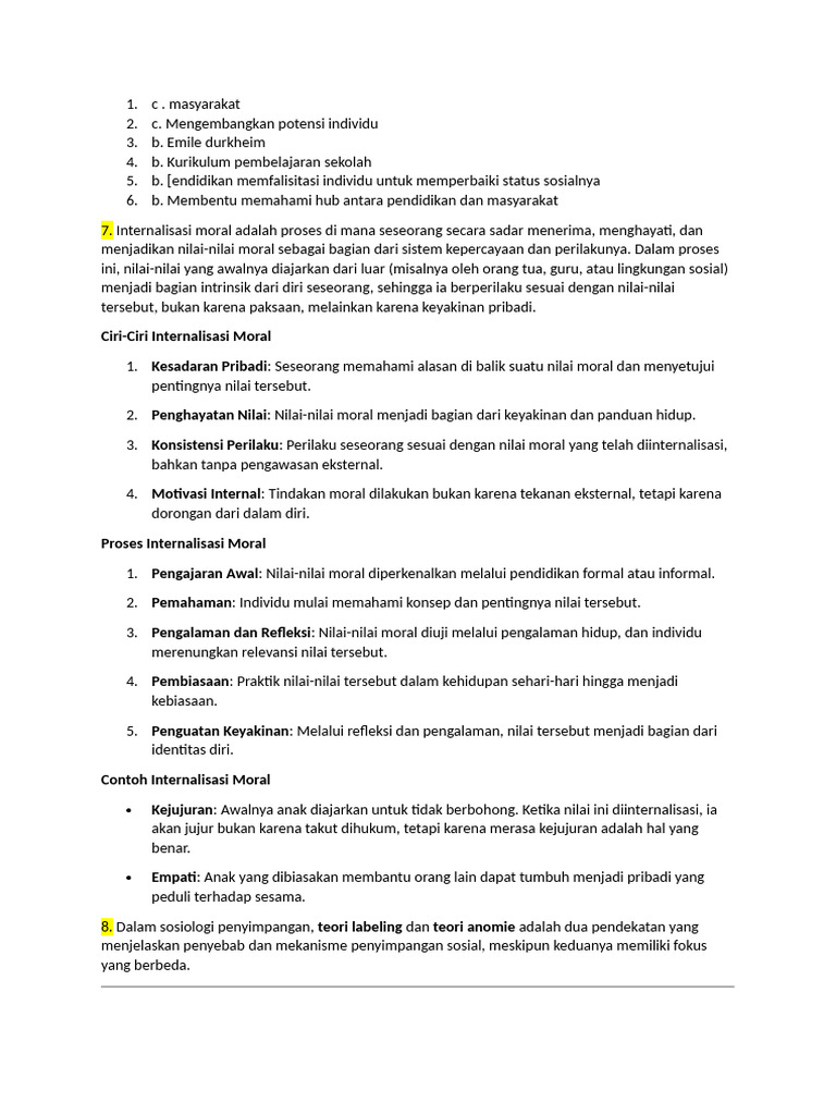 Kisi-Kisi Sosiologi Pend | PDF