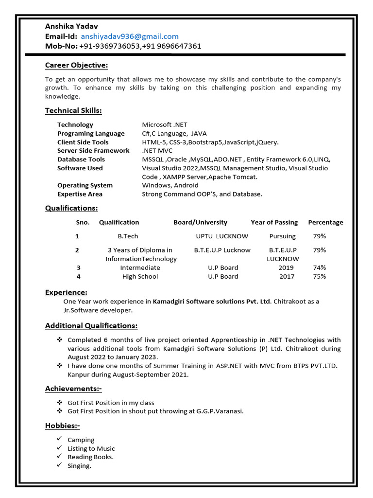 An Shika Resume | PDF | J Query | Microsoft Sql Server