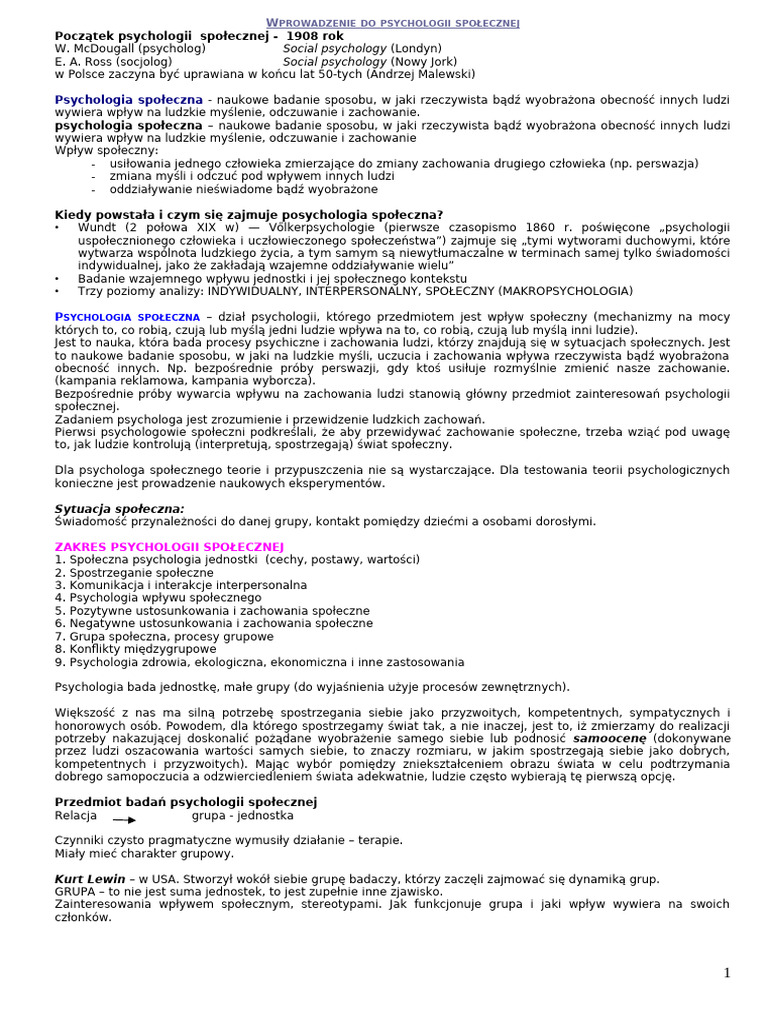 Psychologia Spoleczna | PDF