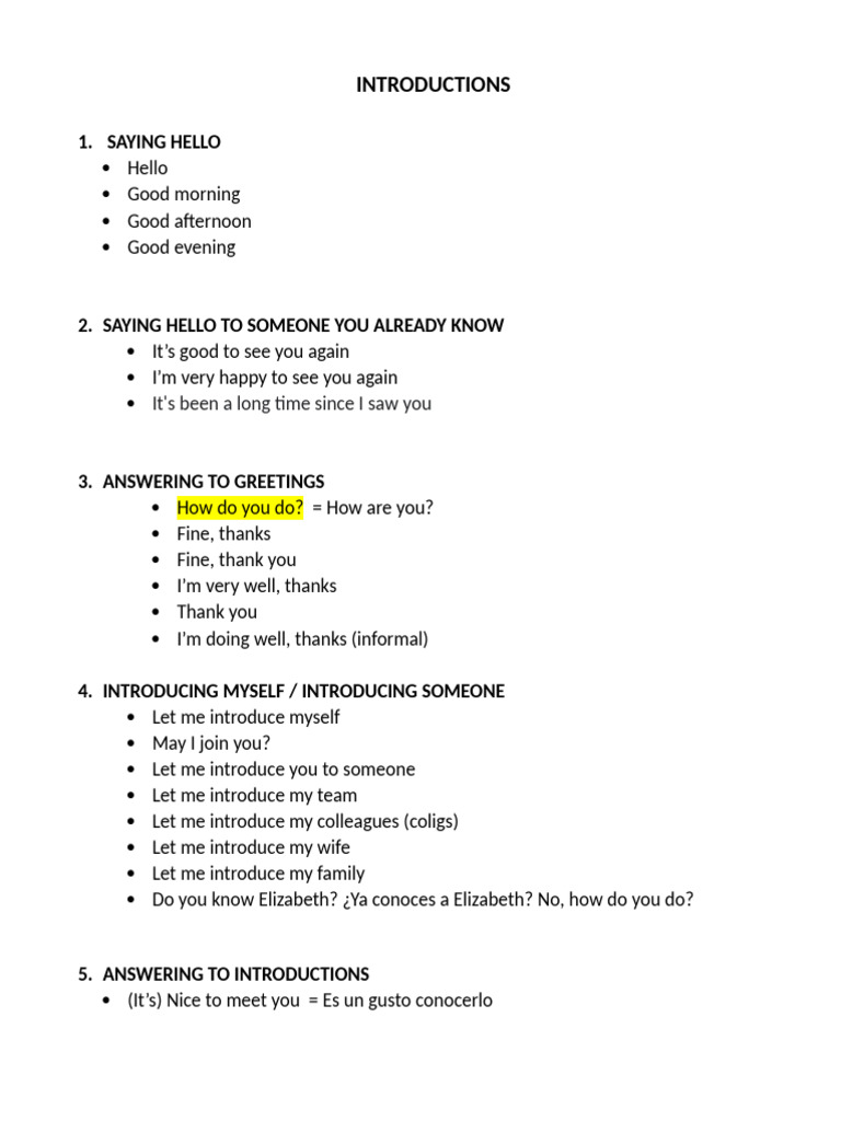 Introduction Phrases | PDF