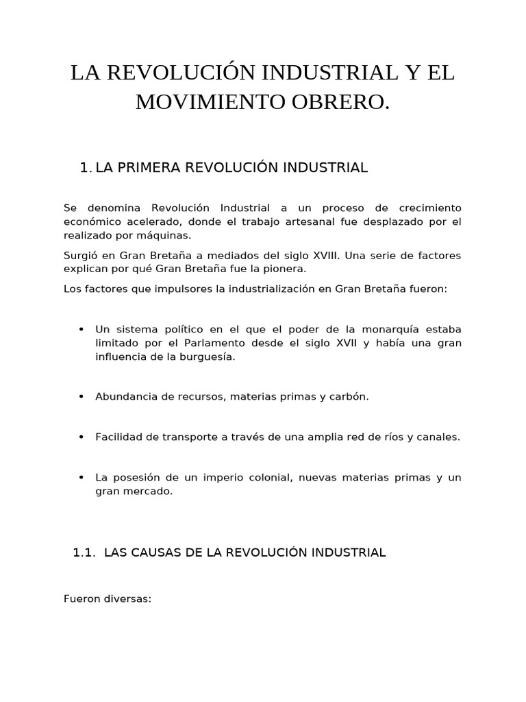 Revolución Industrial y Movimiento Obrero | PDF | Revolución industrial ...