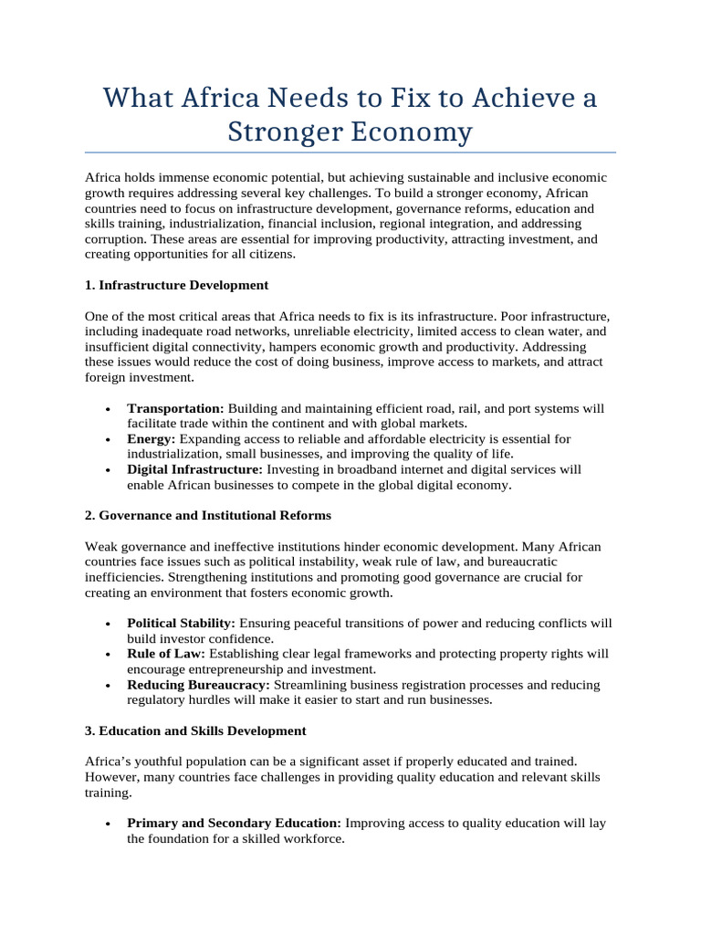 What Africa Needs To Fix To Achieve A Stronger Economy | PDF ...