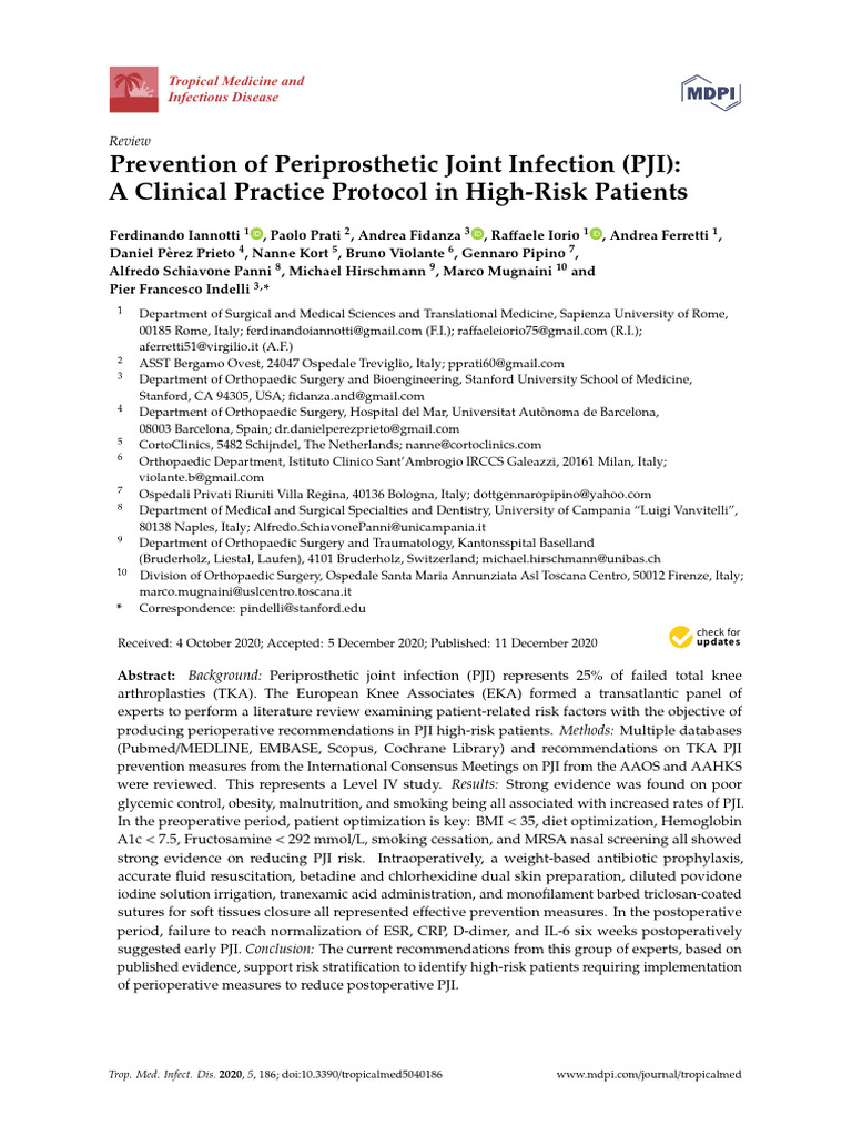 Prevention of Periprosthetic Joint Infection (PJI) a Clinical Practice ...