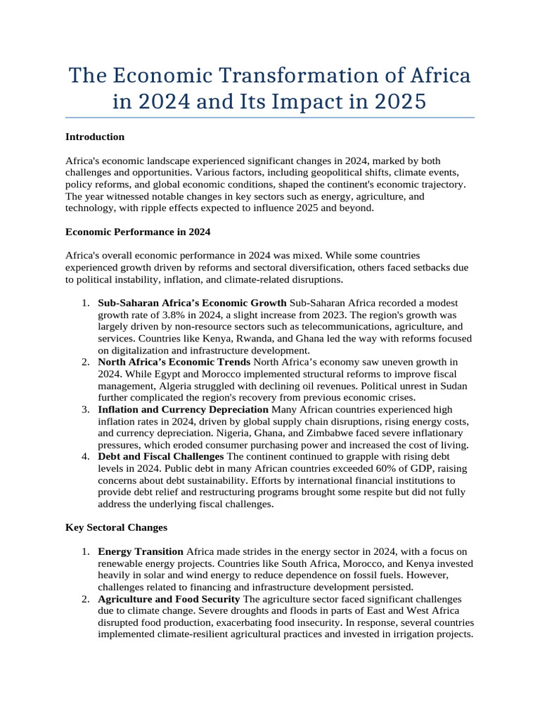 The Economic Transformation of Africa in 2024 and Its Impact in 2025 ...
