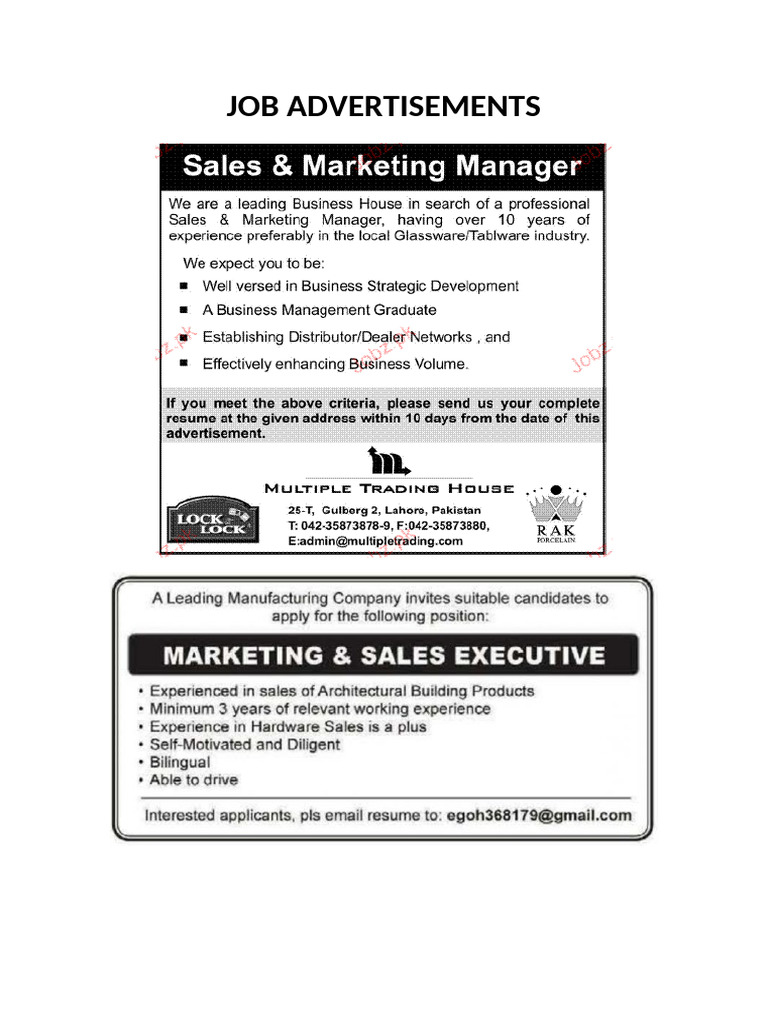 Job Advertisements | PDF
