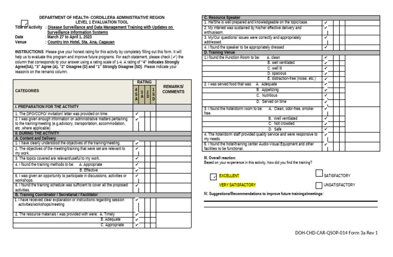 Disease Surveillance Training Feedback Form | PDF