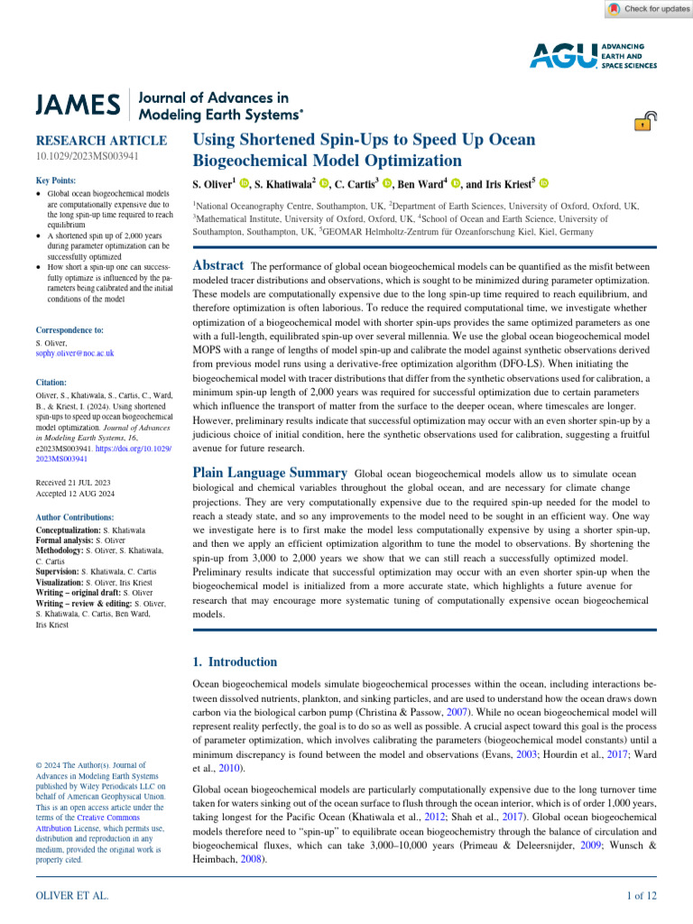 J Adv Model Earth Syst - 2024 - Oliver - Using Shortened Spin%E2%80 ...