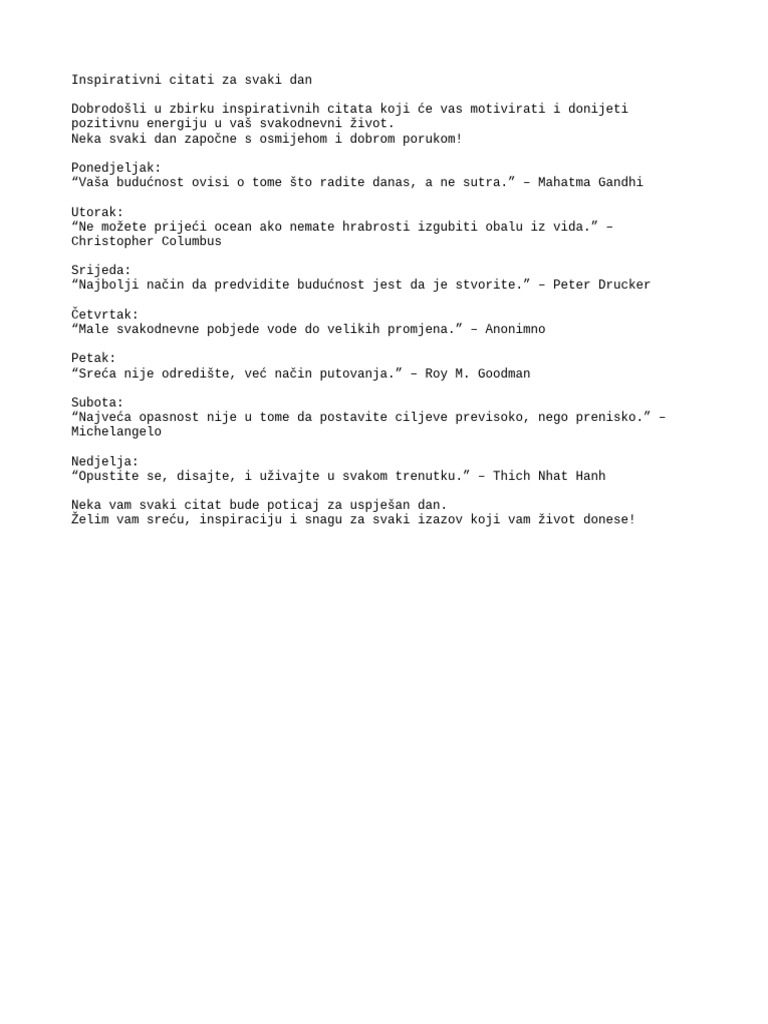 Inspirativni Citati Za Svaki Dan | PDF