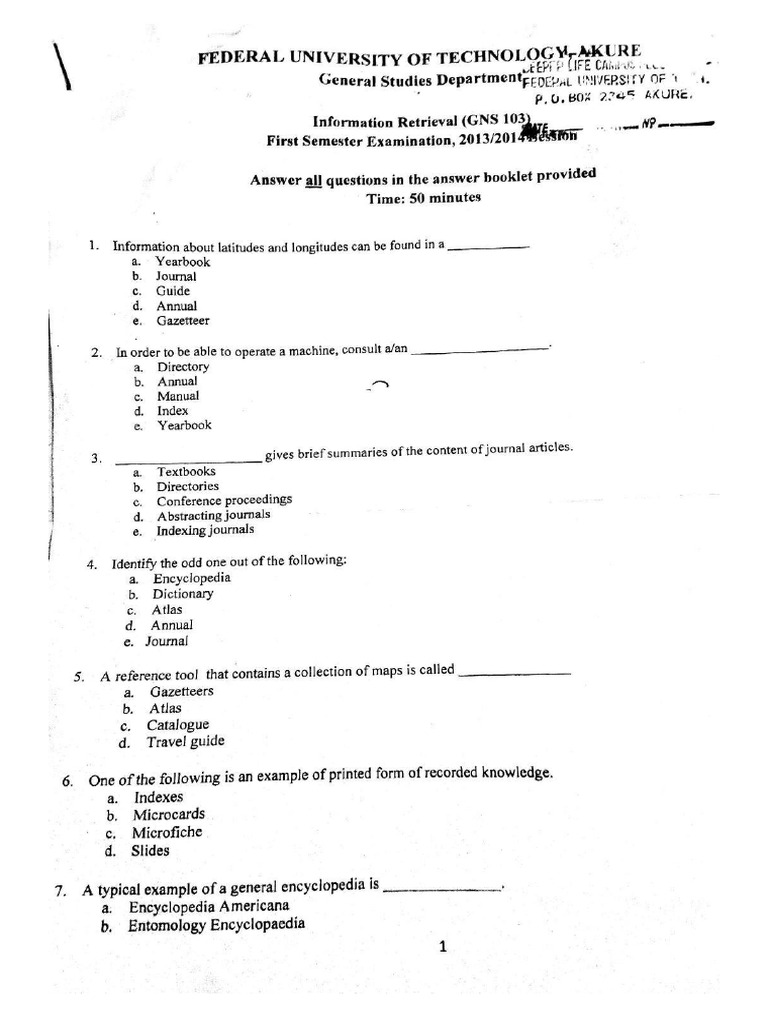 GNS 103 - Test & Exam Past Questions BY ROTIMI | PDF