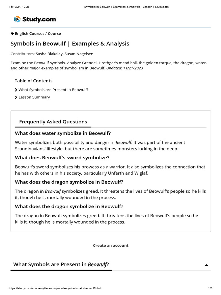 Symbols and Their Meanings in Beowulf | PDF | Beowulf | English Folklore