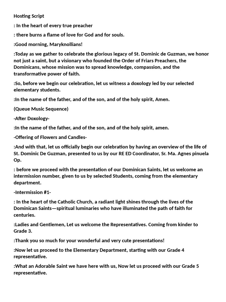 Hosting Script | PDF | Dominican Order | Religious Belief And Doctrine