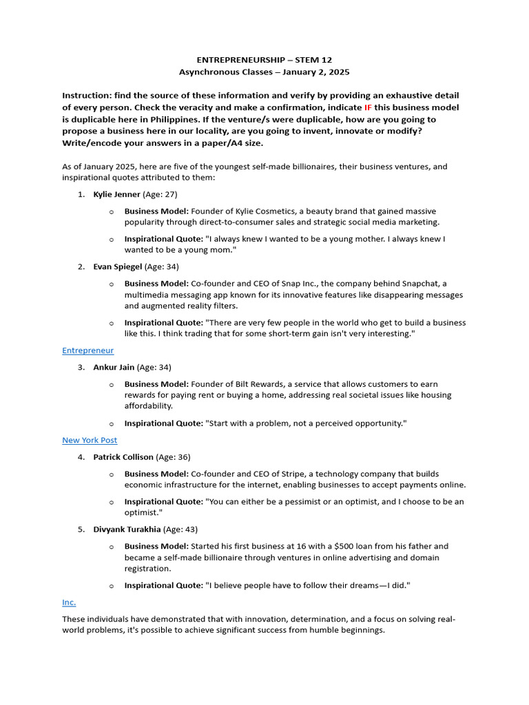 Async Assignment January 2 2025 | PDF | Entrepreneurship | Snapchat