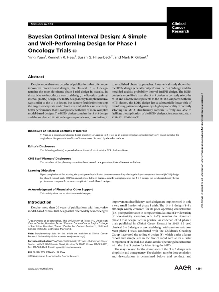 Bayesian Optimal Interval Design- A Simple and Well Performing Design ... Bayesian Optimal Interval Design- A Simple and Well Performing Design ...