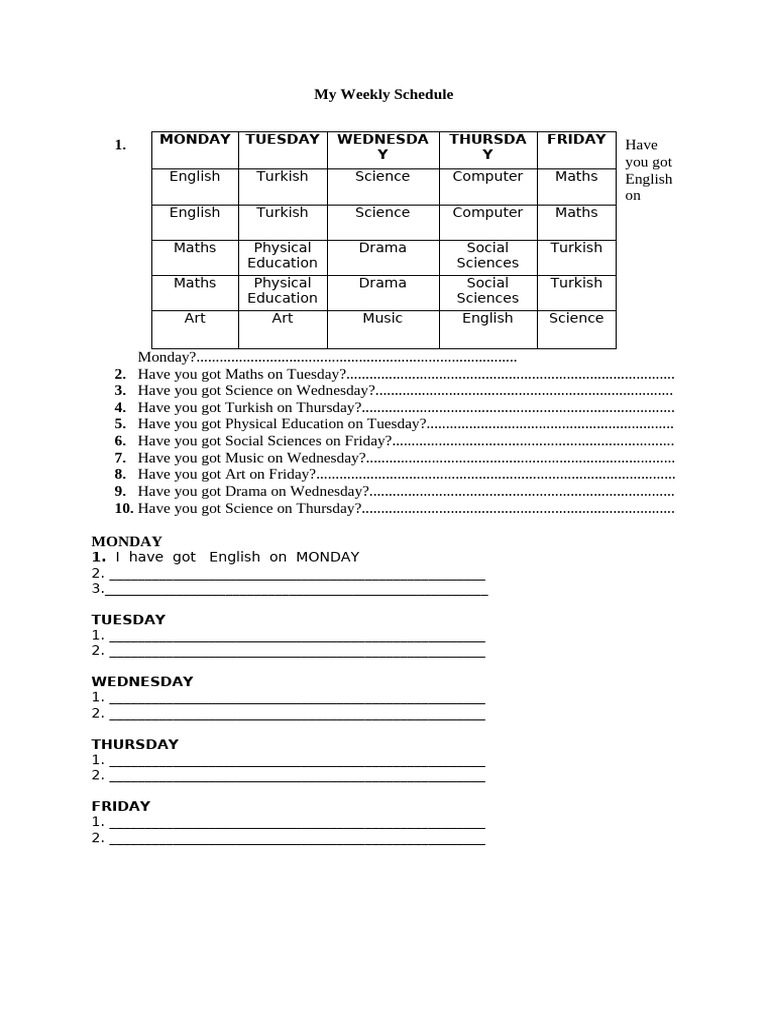 Wekly Schedule Worksheet | PDF