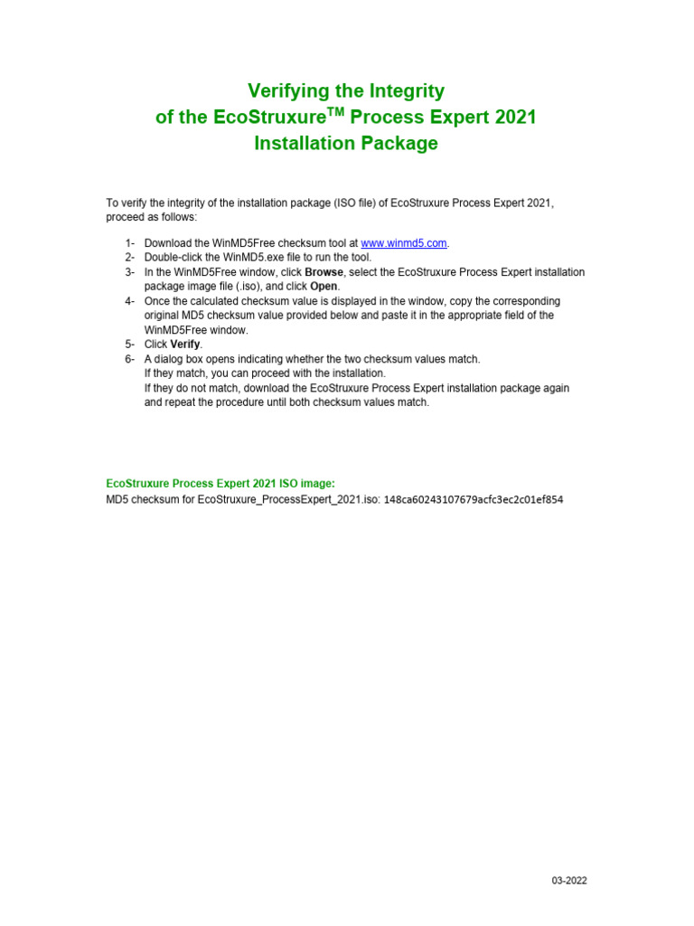 EcoStruxure Process Expert 2021 ISO Integrity Verification Procedure | PDF