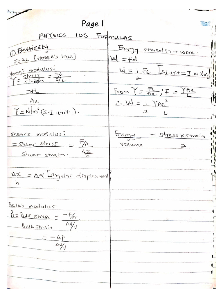 Phy 103 Formula by Psalmmy | PDF