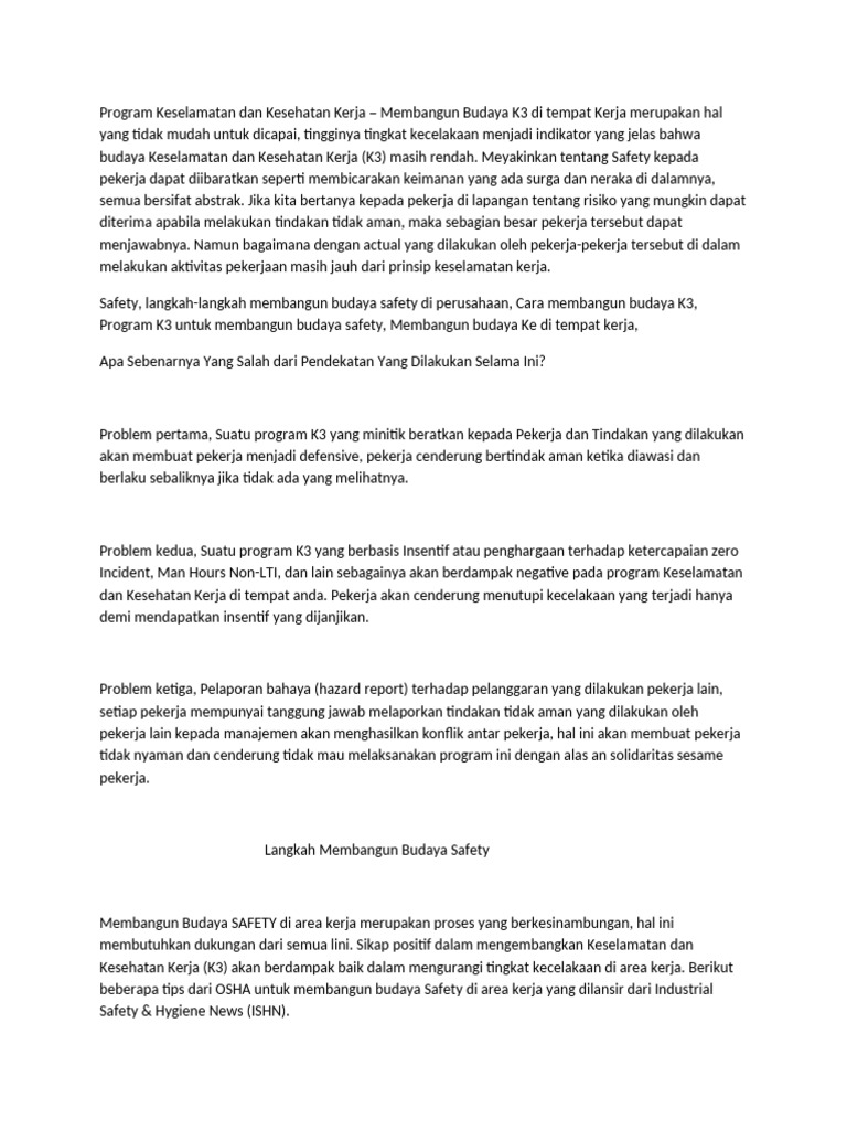 7 Cara Budaya Safty Di Tempat Jerja | PDF