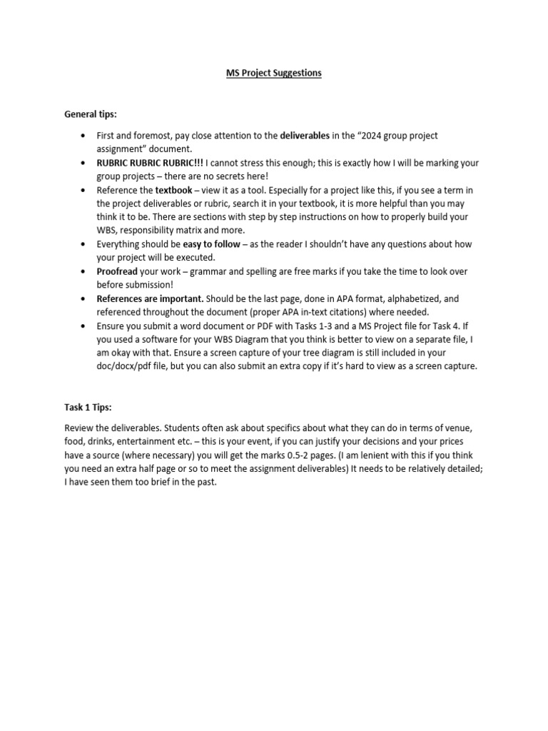 MS Project Suggestions | PDF
