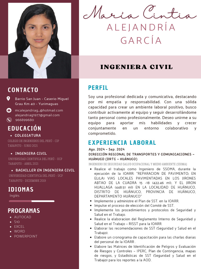 CV Maria Cintia Alejandria | PDF | Documento de identidad | Perú