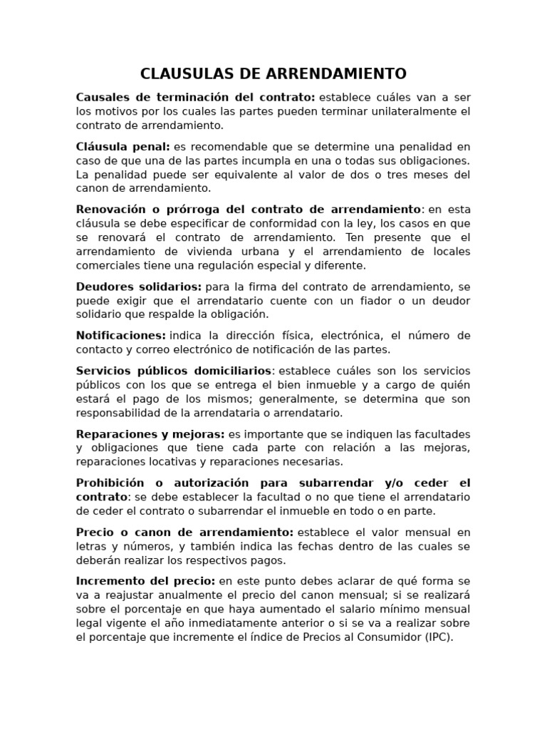 Clausulas de Arrendamiento | PDF