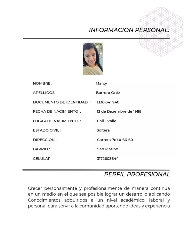 Hoja de Vida Marxy Borrero | PDF