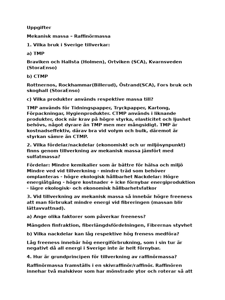 Gruppuppgift Mekanisk - Raffinörmassa | PDF