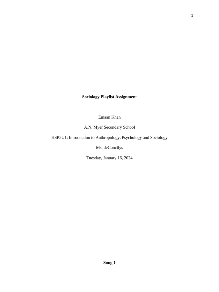 Sociology Playlist Assignment - Culminating (1) | PDF | Identity ...