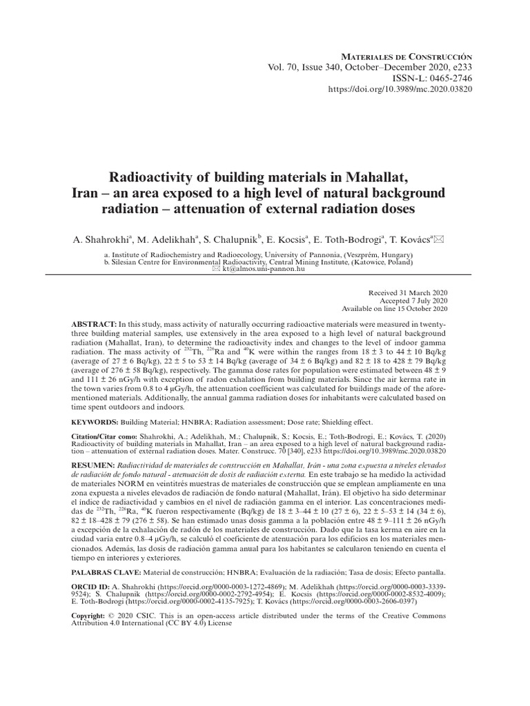 Radioactivity of Building Materials in M | PDF | Radioactive Decay ...