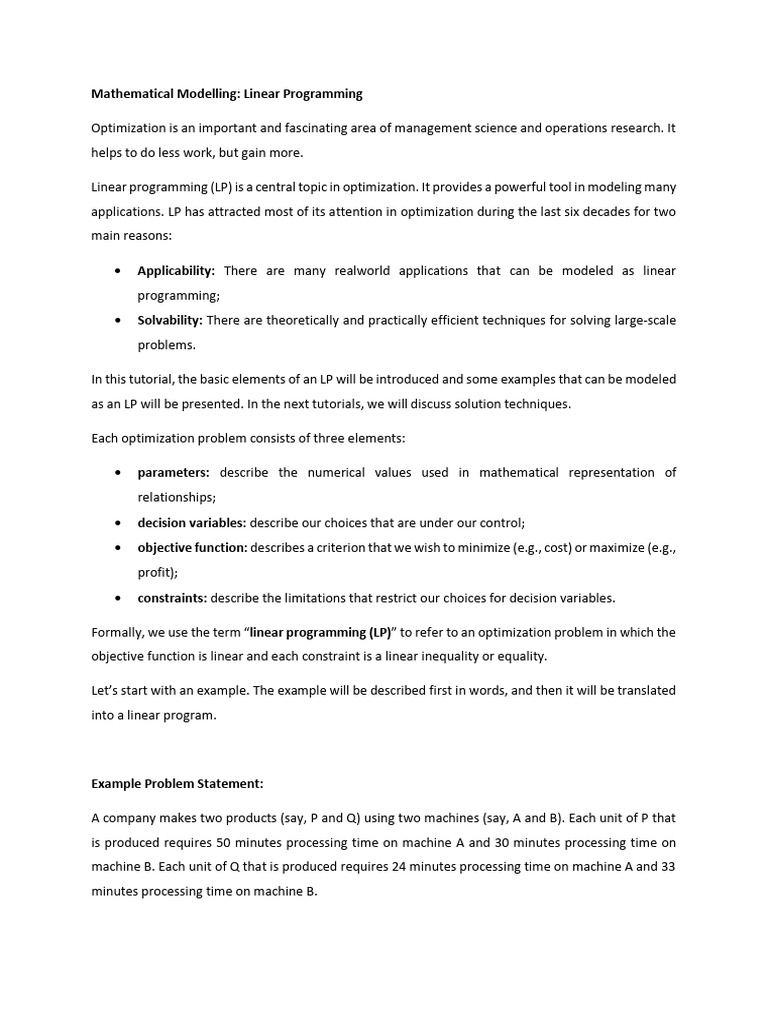 06 - Mathematical Modelling_LP | PDF | Mathematical Optimization ...