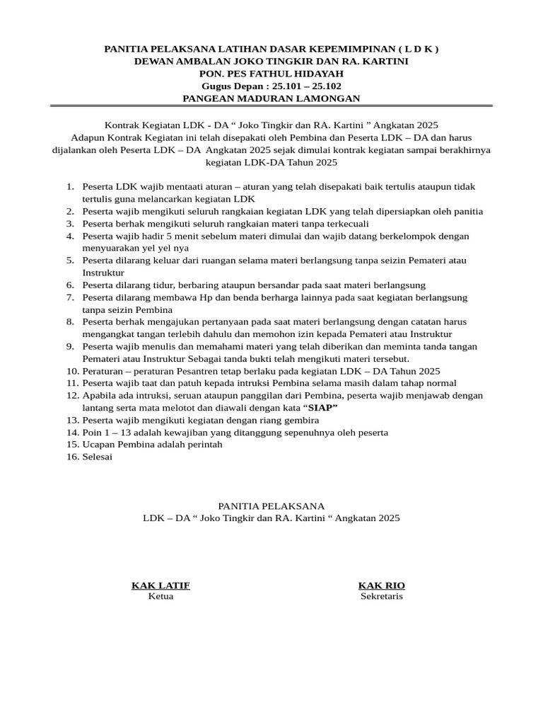 Kontrak Kegiatan LDK 2025 | PDF