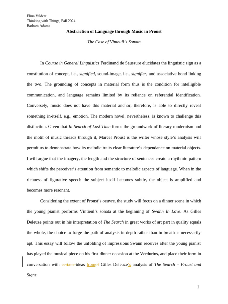BA Comments - Abstraction of Language Through Music in Proust-1 | PDF ...