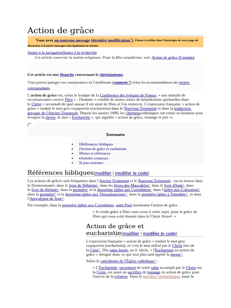 Définition de l'action de grâce | PDF | Wikipédia | Grâce (christianisme)